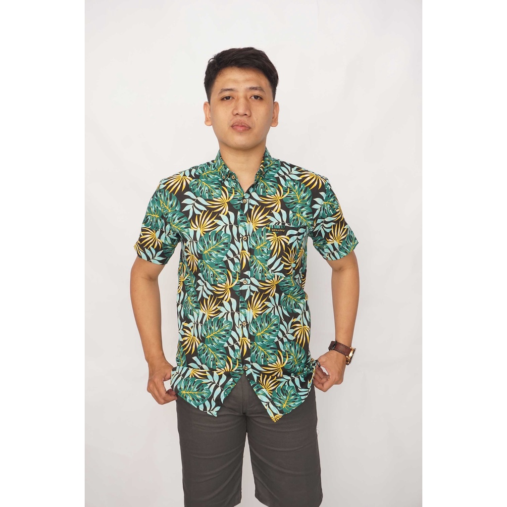 Jual Kemeja Pria Lengan Pendek Motif Surfing Printing Daun Janda Bolong ...