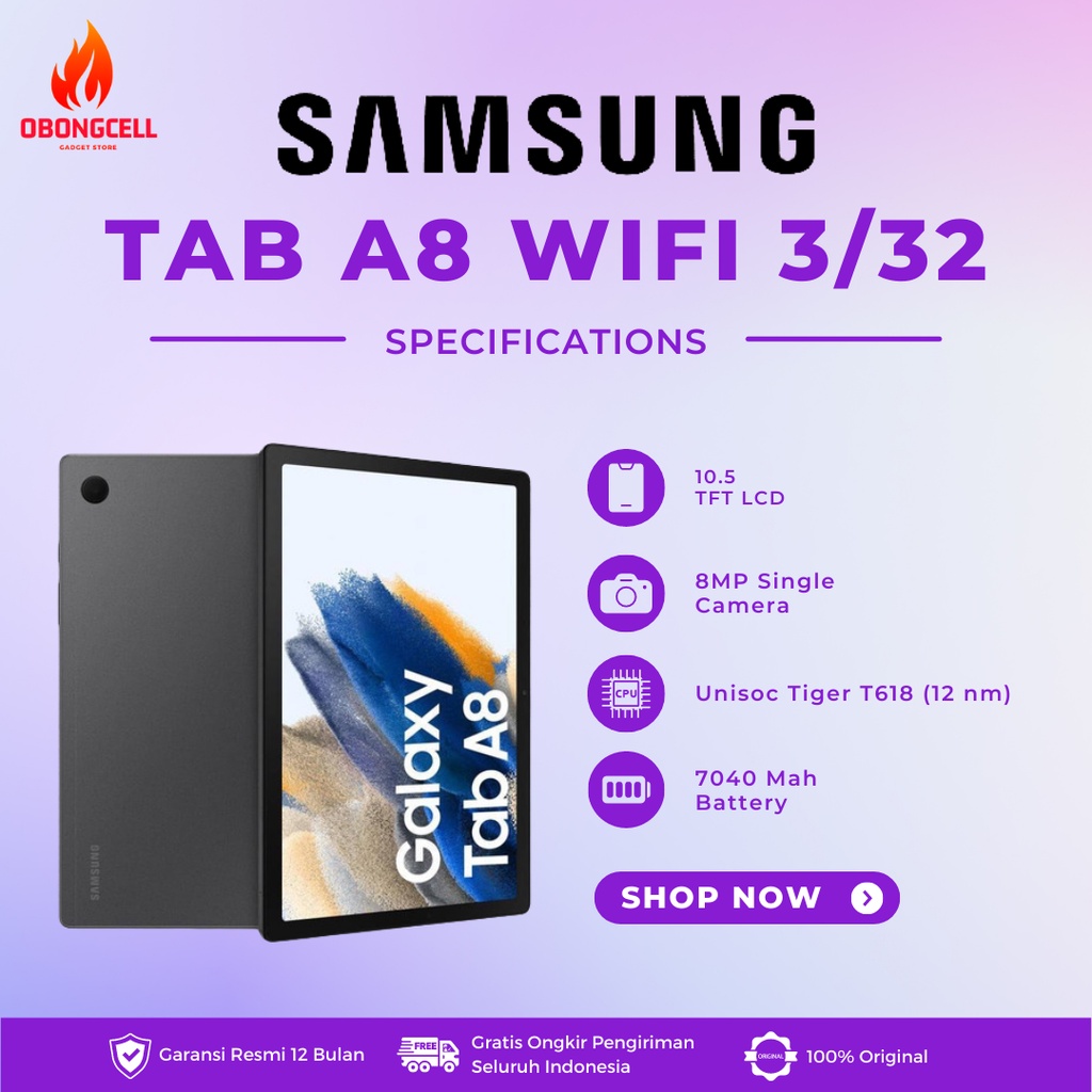 Jual samsung tab a8 wifi 3/32gb warna grey garansi resmi 1 tahun original | Shopee Indonesia