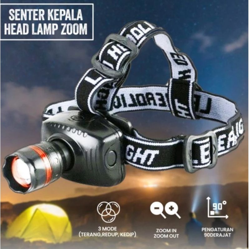 Jual Senter Kepala Head Zoom - Headlamp Waterproof - Head Lamp Baterai ...