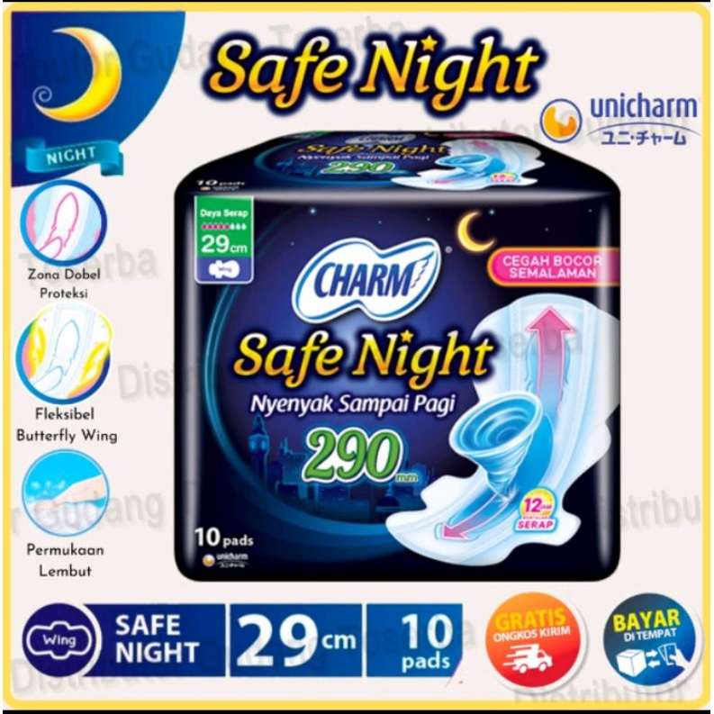 Jual SOFTEX CHARM SAFE NIGHT PEMBALUT WANITA 1 PACK ISI 10 PAD | Shopee ...