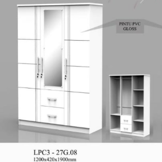 Jual Lemari Pakaian pintu white pvc glossy Milea Topan | Shopee Indonesia