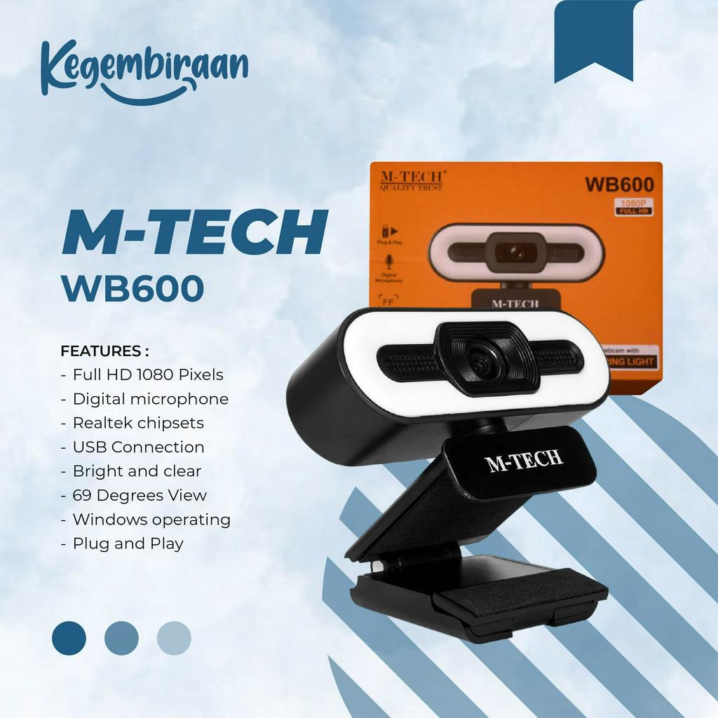 Jual M-TECH WB600 Webcam 1080p Full HD with Ring Light & Microphone ...
