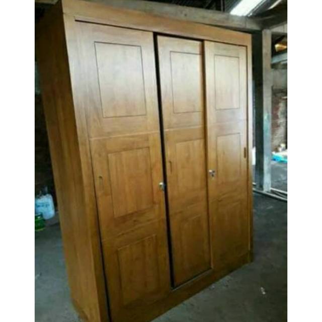 Jual Almari pakaian minimalis jati pintu 3 sliding mebel jepara ...