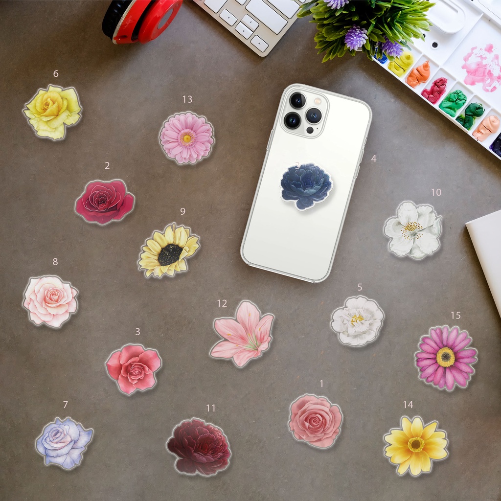 Jual [popsocket] grip kaca akrilik 2d acrylic bunga flower floral rose ...