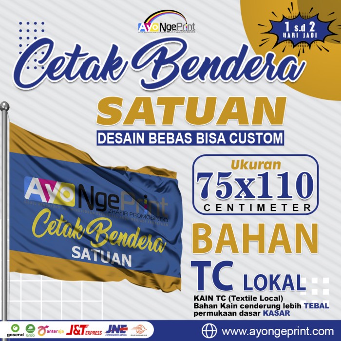 Jual Cetak Bendera Custom Fullprint - Uk.75x110cm - Mini Flag TC Lokal ...