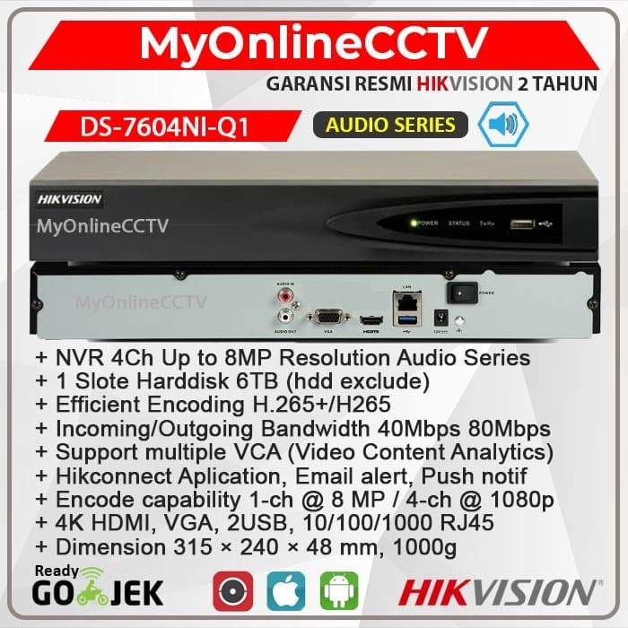 Jual DS-7604NI-Q1 NVR IP DS 7604NI Q1 Camera CCTV Hikvision 4 ch Kamera Onvif Non POE | Shopee ...