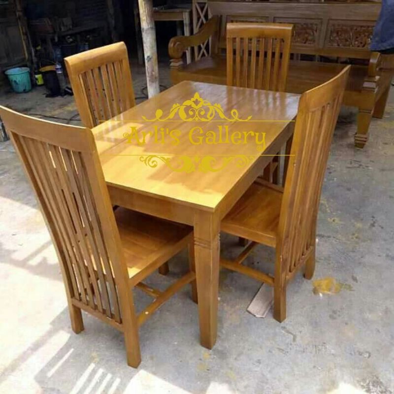 Jual meja makan minimalis 4 kursi balero kayu jati furniture jepara | Shopee Indonesia