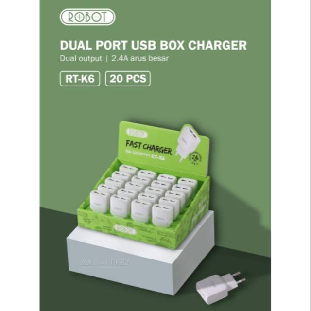 Jual Batok Charger Robot / Kepala Charger Robot Dual Port USB 2,4A RT-K6 / Robot 2A RT-4s ...