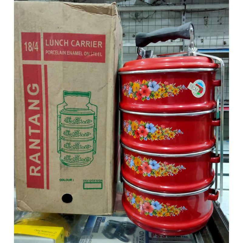 Jual Rantang Merah 18cm Enamel Seng Kaleng Jadul / Lunch Box Tempat ...