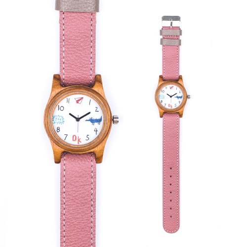 Jual Woodka Mini Loca Jati Basq Avenue & Pink Mix Leather Strap | jam ...
