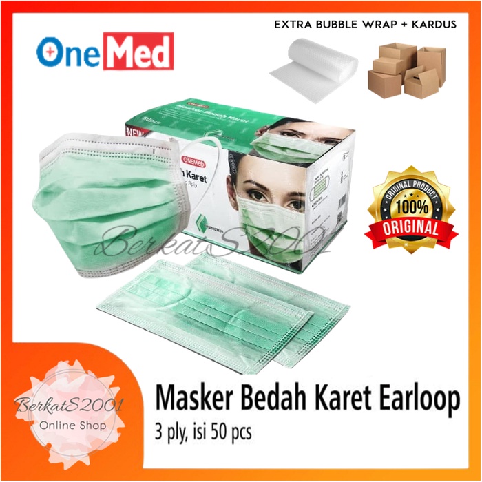 Jual Masker ONEMED Earloop 3ply / Masker Medis Earloop 3ply - 50pcs ...