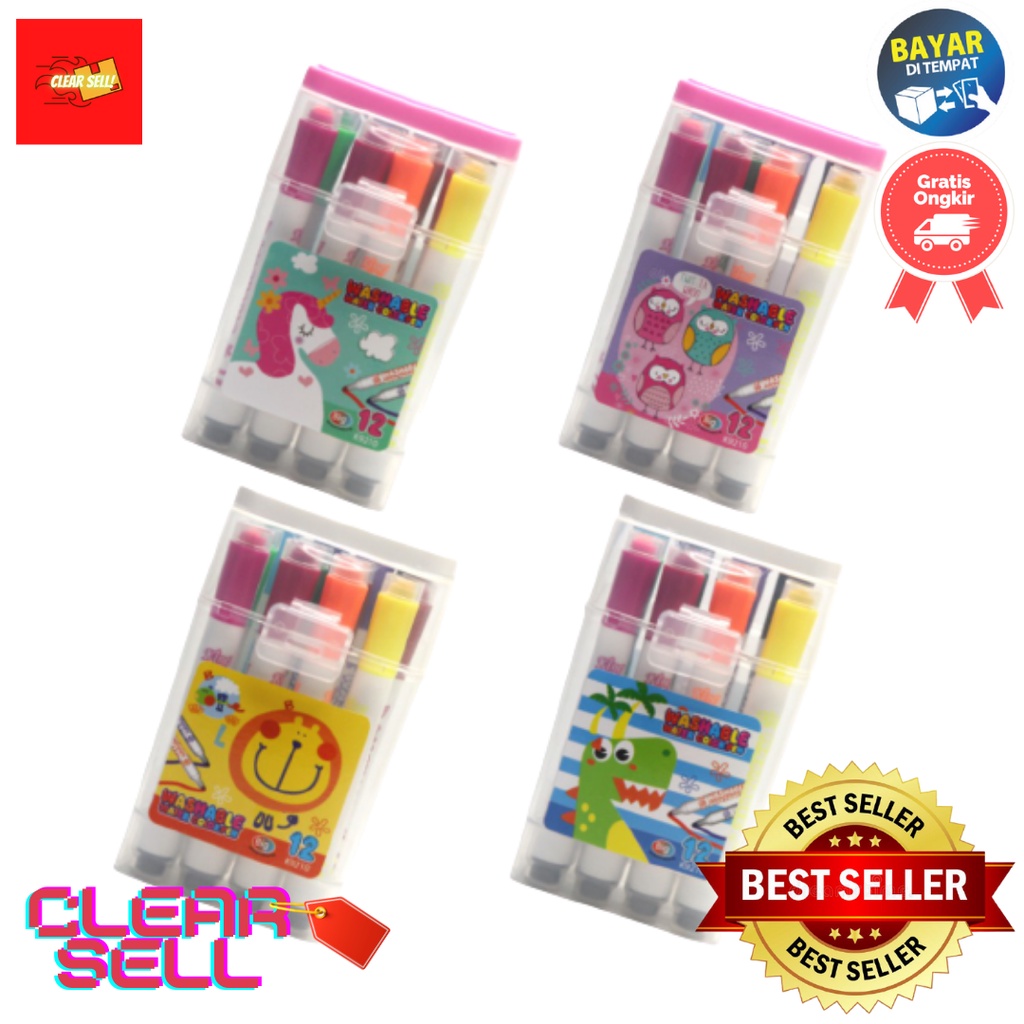 Jual Spidol bisa dicuci / Washable marker water colour pen 12 warna ...