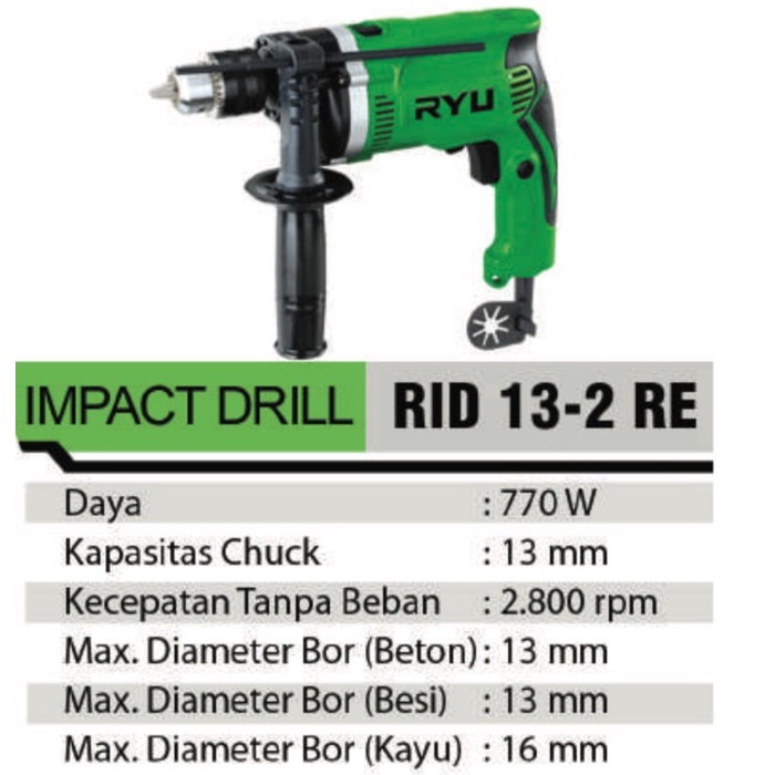 Jual RYU IMPACT DRILL RID 13-2 RE / MESIN BOR TANGAN RYU / MESIN BOR ...