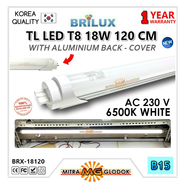 Jual LED NEON TL T8 TUBE 18W 120CM ALUMINIUM BACK COVER BRILUX HIGH ...