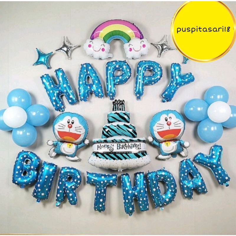 Jual paket balon ulang tahun sederhana thema doraemon biru | Shopee ...