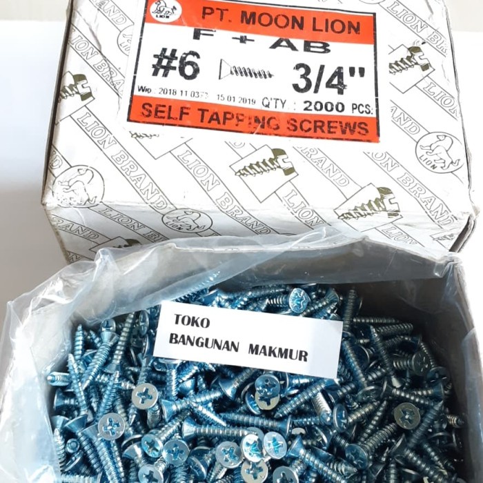 Jual Skrup Kepala Rata 6X3/4= 2 Cm / Sekrup Taping Fh 6 X 3/4 Per Dus ...