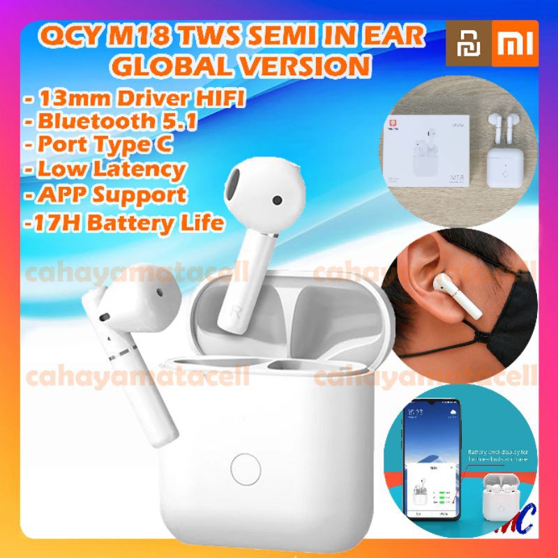 Jual QCY M18 T8 TWS Bluetooth Global Version Semi In Ear Earphone Headset | Shopee Indonesia