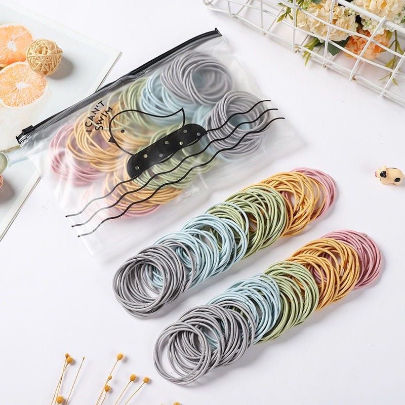 Jual (100 Pcs) Ikat Rambut Korea I Can Swim Warna Warni + Pouch ...
