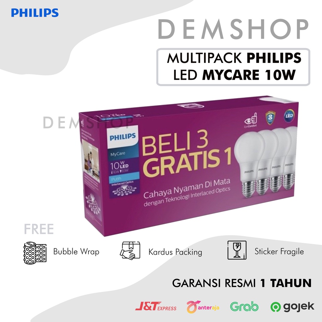 Jual Lampu Philips LED Bulb 10W 10 Watt My Care Multipack Beli 3 Gratis 1 | Shopee Indonesia