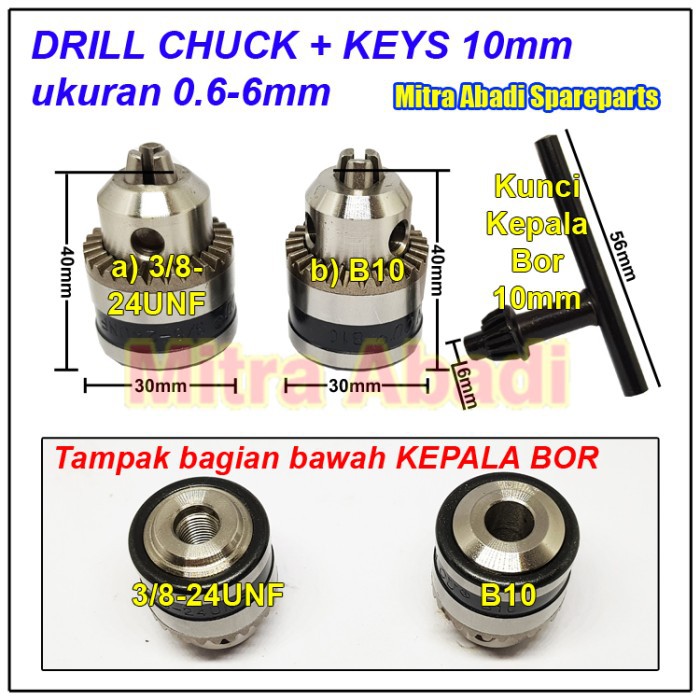 Jual DRILL CHUCK Kepala Bor ukuran 0,6-6mm + Kunci 10mm | Shopee Indonesia