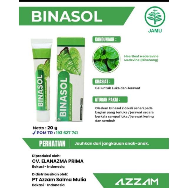 Jual Binasol Gel Obat Luka Robek,Luka Memar,Luka Bekas Operasi,Atasi ...