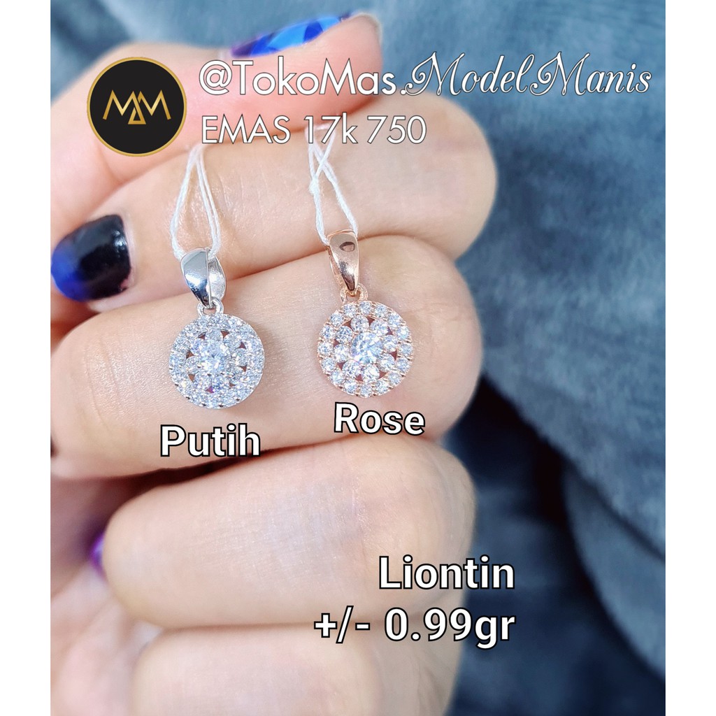Jual Liontin diamond looks bulat emas putih rosegold 750 kadar 17K ...