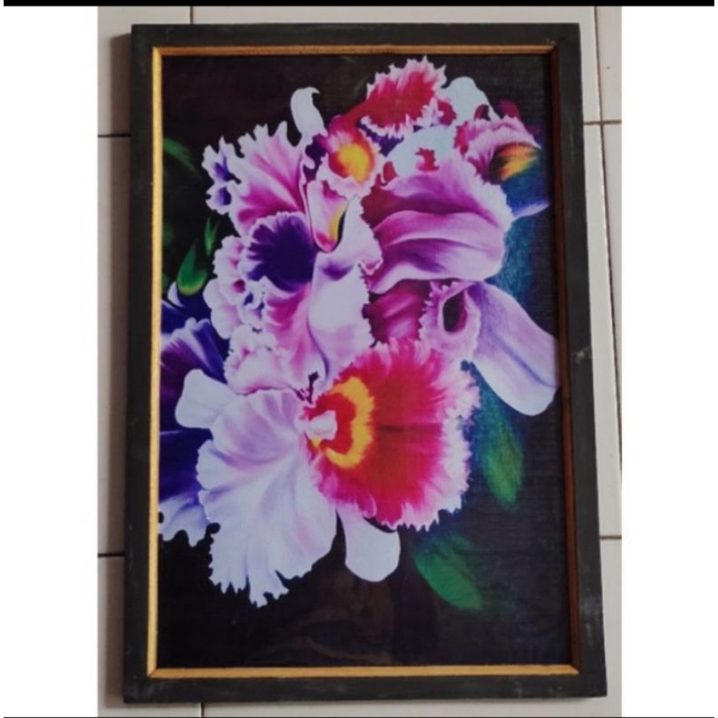 Jual Lukisan cetak murah gambar bunga anggrek bermekaran plus bingkai ...