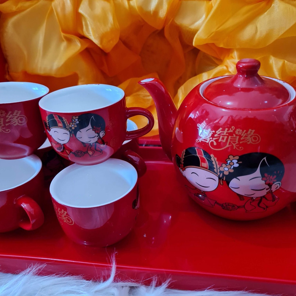 Jual Teaset Sangjit merah + nampan | Shopee Indonesia