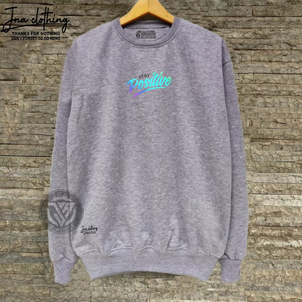 Jual Switer Oblong Pria List Stay Positive Sweater Crewneck Pria/Wanita ...