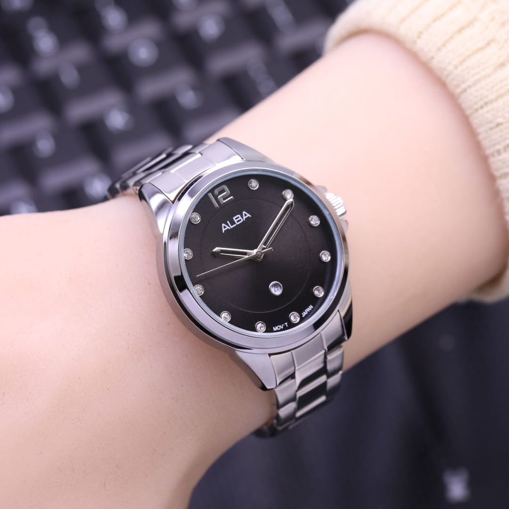 Jual JAM TANGAN WANITA ALBA STRAP RANTAI STAINLESS TANGGAL AKTIF FREE ...