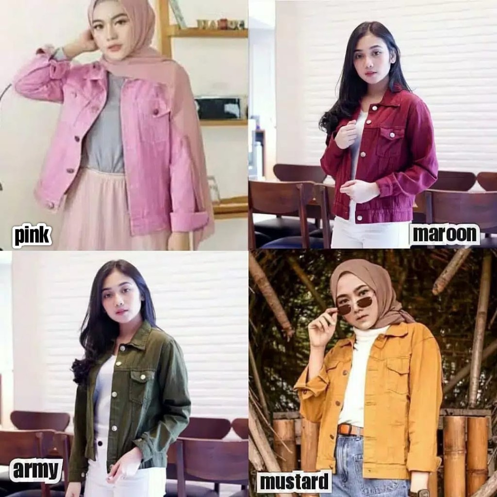 Jual [R6] KS Jaket Jeans Warna Stabilo | Shopee Indonesia