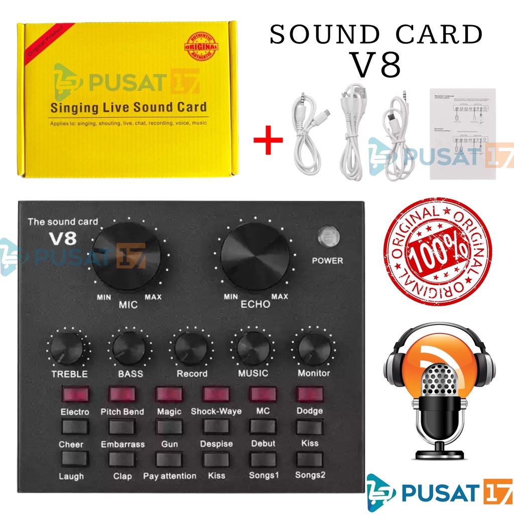 Jual PUSAT17 SOUND CARD V8 LIVE BROADCAST MIXER BLUETOOTH AUDIO USB ...