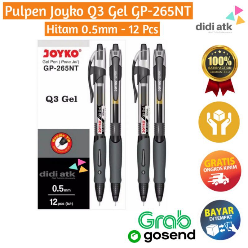 Jual Pulpen Joyko GP-265 NT / Pena Tinta Hitam Q3 Gel / Pen Jel Cetrek 0.5mm 1 Box 12 Pcs ...