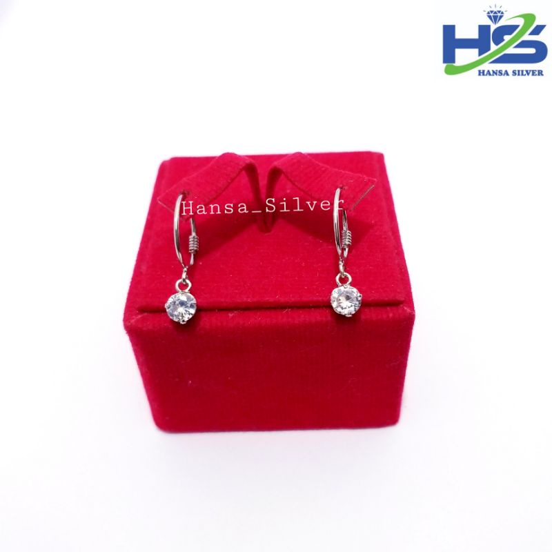 Jual Anting Perak Asli Silver 925 Lapis Emas Putih Model Agogo Kawat Bulat Desi Batu Putih ...