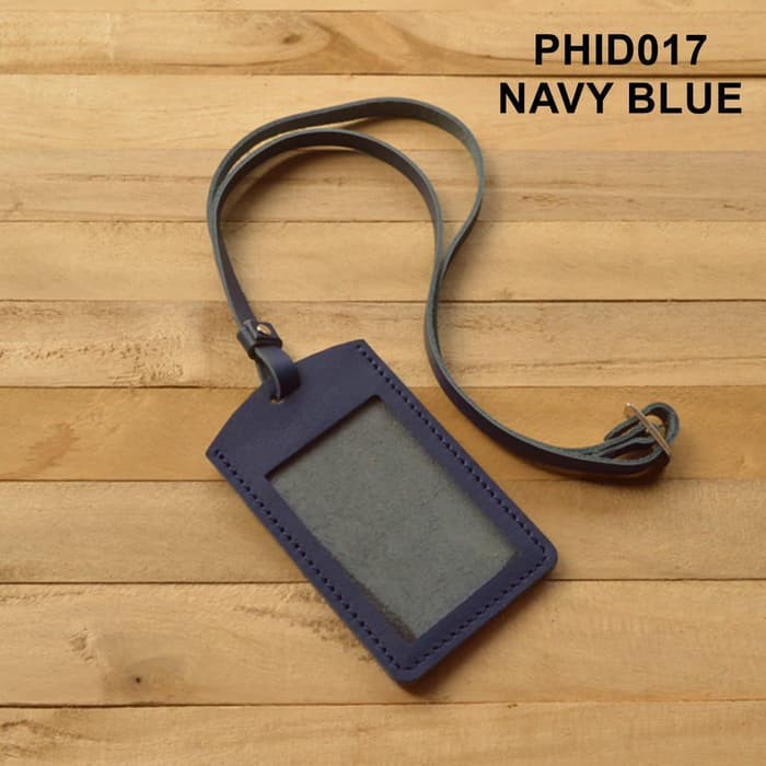 Jual gantungan ID card kulit asli warna biru id card holder | Shopee ...