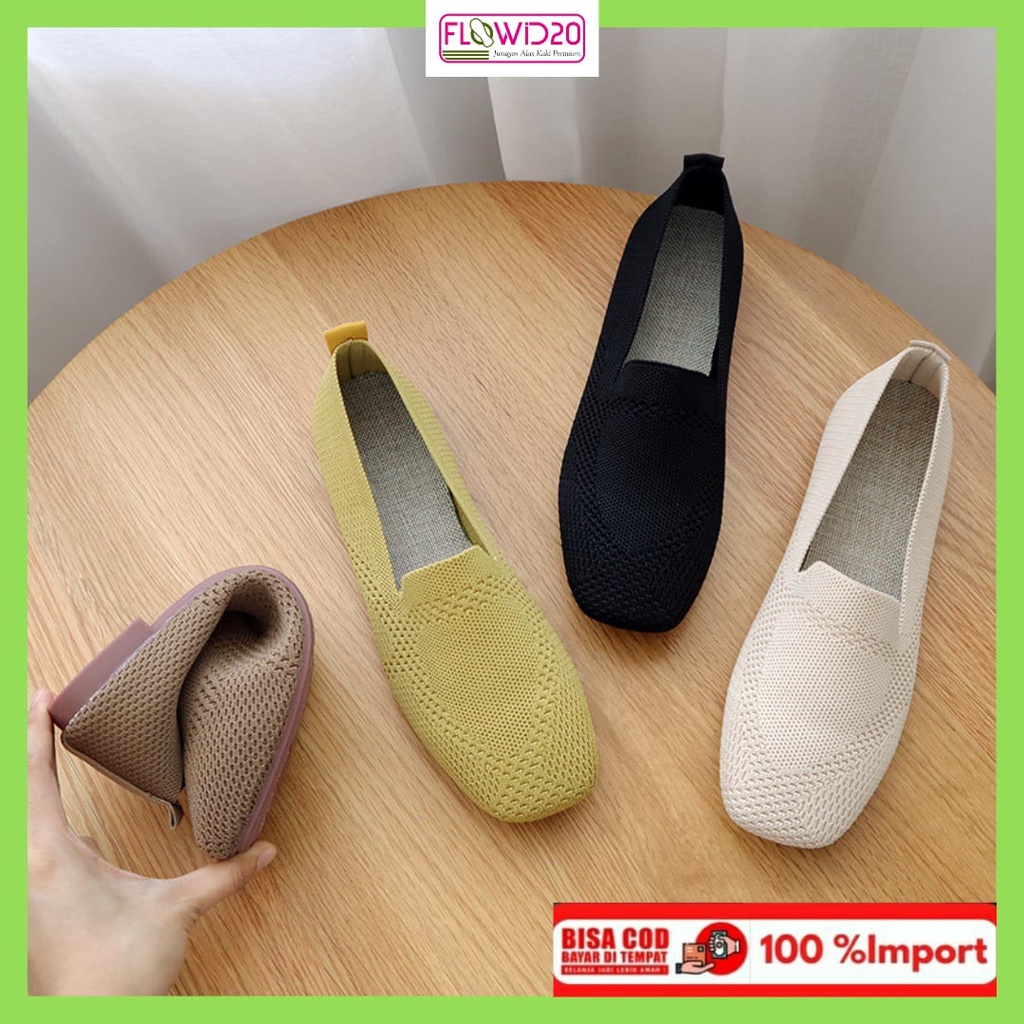 Jual flat shoes rajut knit premium import 105 | Shopee Indonesia