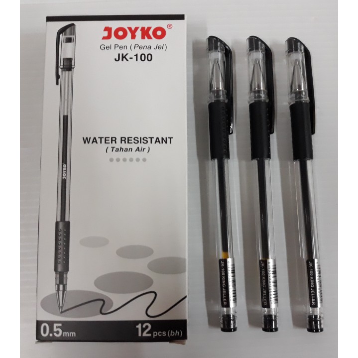 Jual Pulpen Gel Joyko - Ballpoint Gel Joyko JK-100 0,5 - Hitam (Pack 12 Pcs) | Shopee Indonesia