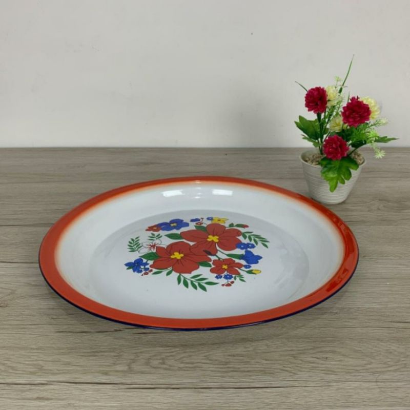 Jual BAKI SENG ENAMEL/ NAMPAN SENG MOTIF KEMBANG 30 CM | Shopee Indonesia
