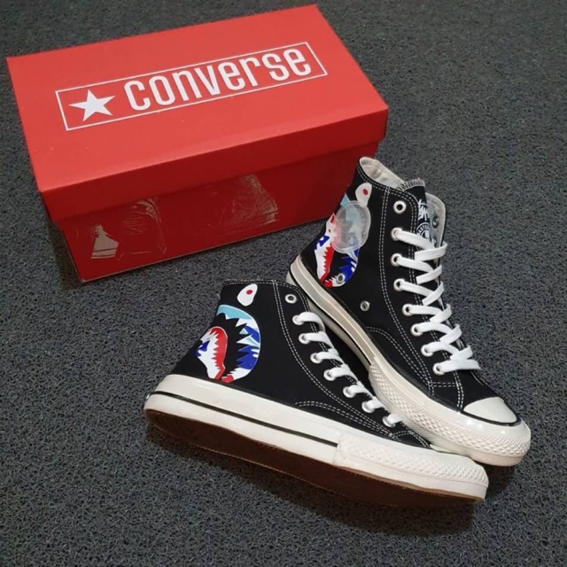 Jual SEPATU CONVERSE 70S HIGH X BAPE BLACK WHITE SOL GLOSSY GRADE ...