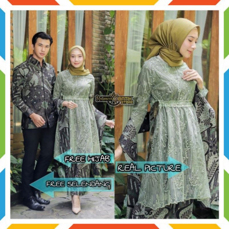 Jual Sett Couple Kebaya Batik Meca Mecca Tunik Green Sage Modern Baju ...