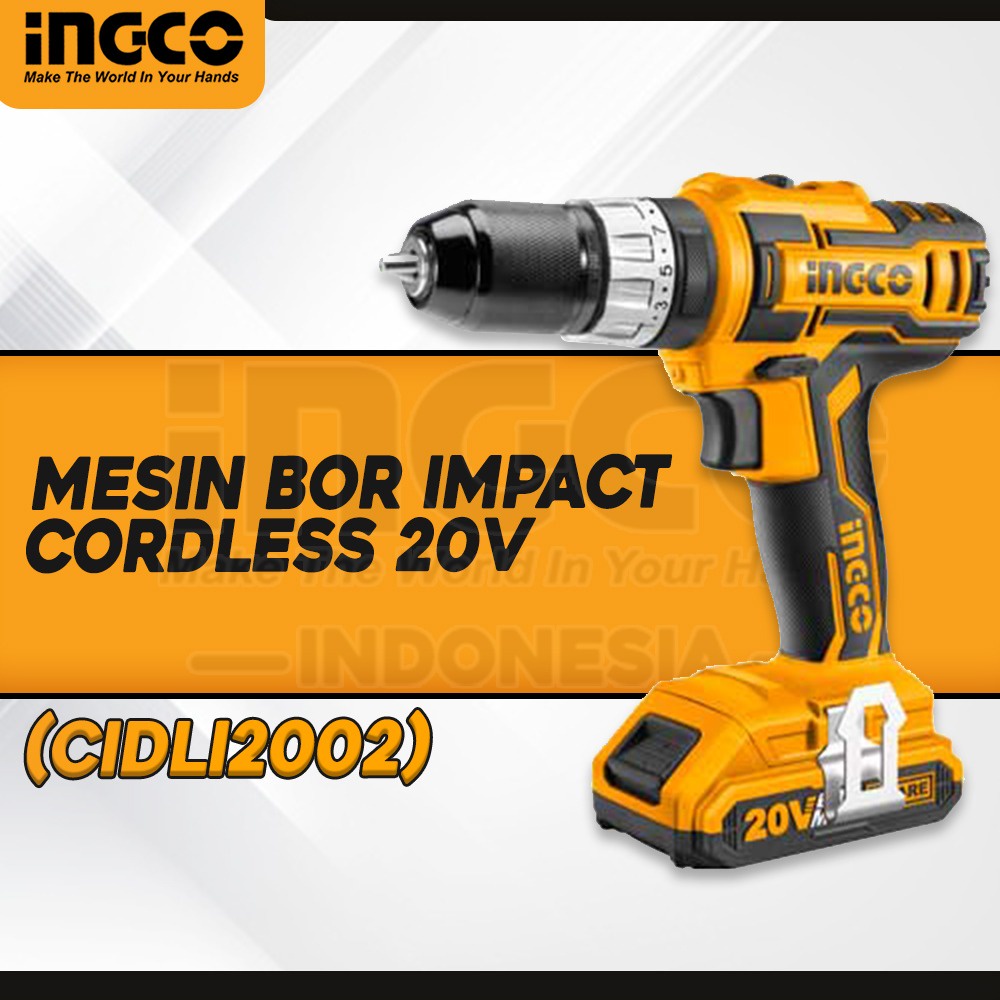 Jual Mesin Bor Cordless INGCO CIDLI2002 Bor Baterai Impact Cordless 20 ...