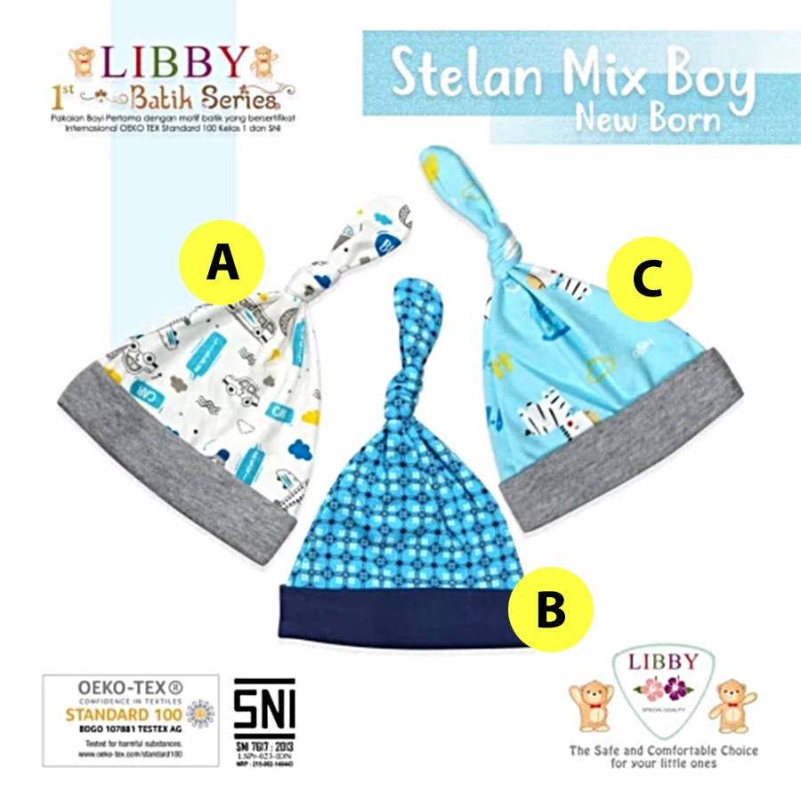 Jual Libby Baby Topi Tali Kuncung Batik Biru Boy Topi Bayi Newborn ...