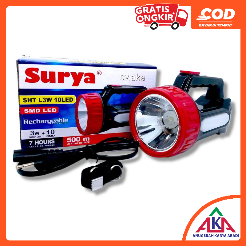Jual Senter Surya Super Terang SHT L3W 10 LED Rechargeable | Shopee Indonesia
