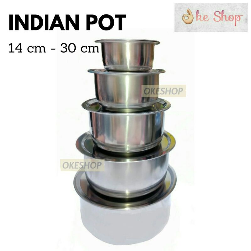Jual Panci India Stainless Isi 5 Set + Tutup / Indian Pot ukuran 14 ...