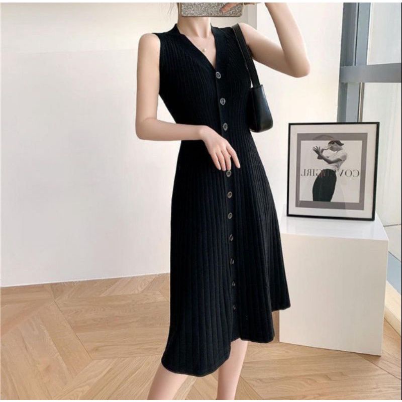 Jual FX SHOP DRESS GEMMA BUTTON RAJUT DRESS KOREA DRESS RAJUT PANJANG DRESS RAJUT TERBARU DRESS ...