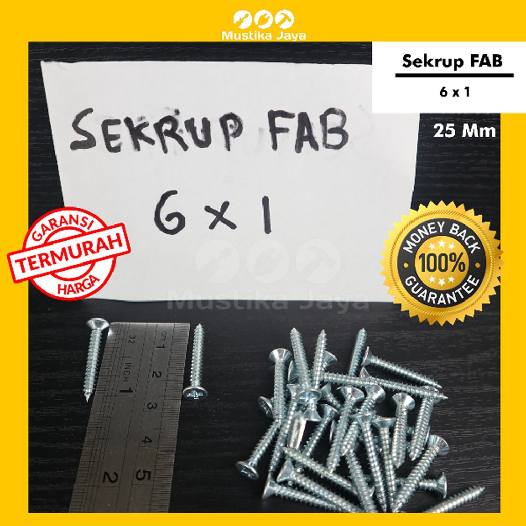 Jual (100 Pcs) Sekrup FAB 6 x 1 / 2.5 Cm Kepala Datar Flat Head Screw ...