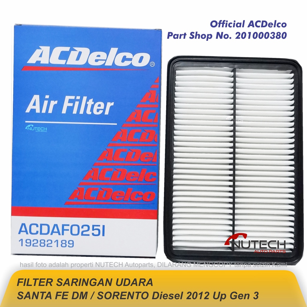 Jual Air Filter Udara Santa Fe DM SORENTO Diesel 2012 Up Gen 3 ACDelco ...