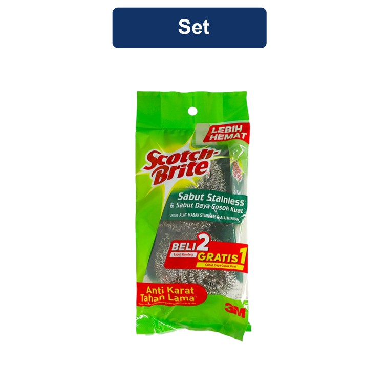 Jual 3M Scotch Brite Sabut Stainless / Scrubber Set (ID-SSP) | Shopee ...