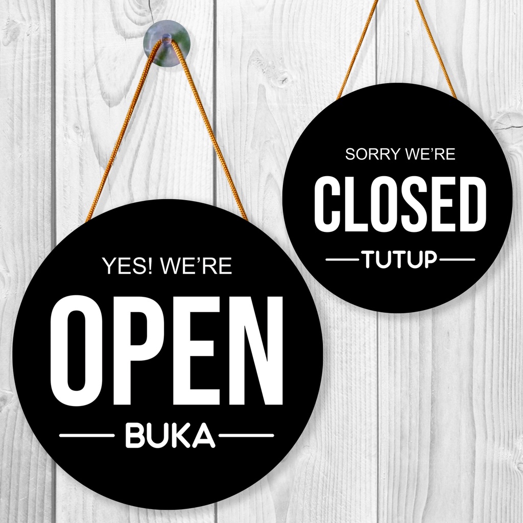 Jual open closed signboard, buka tutup toko bahan akrilik / papan kayu ...