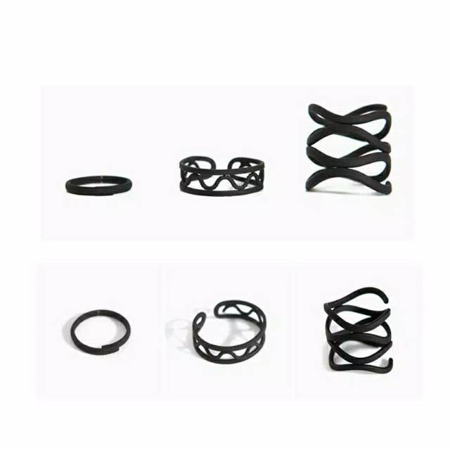 Jual Ring set cincin wanita style hitam set (3pcs) | Shopee Indonesia